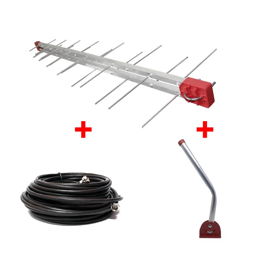 Antena Externa Digital 4k Log 28 Elementos E Cabo 10 Metros + Mastro 45 ...