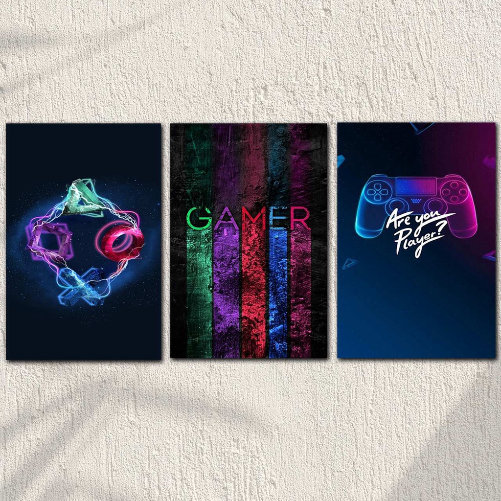 Kit 3 Quadros para Quarto Gamer Geek Ps4 Videogame Decoração Jogos ...