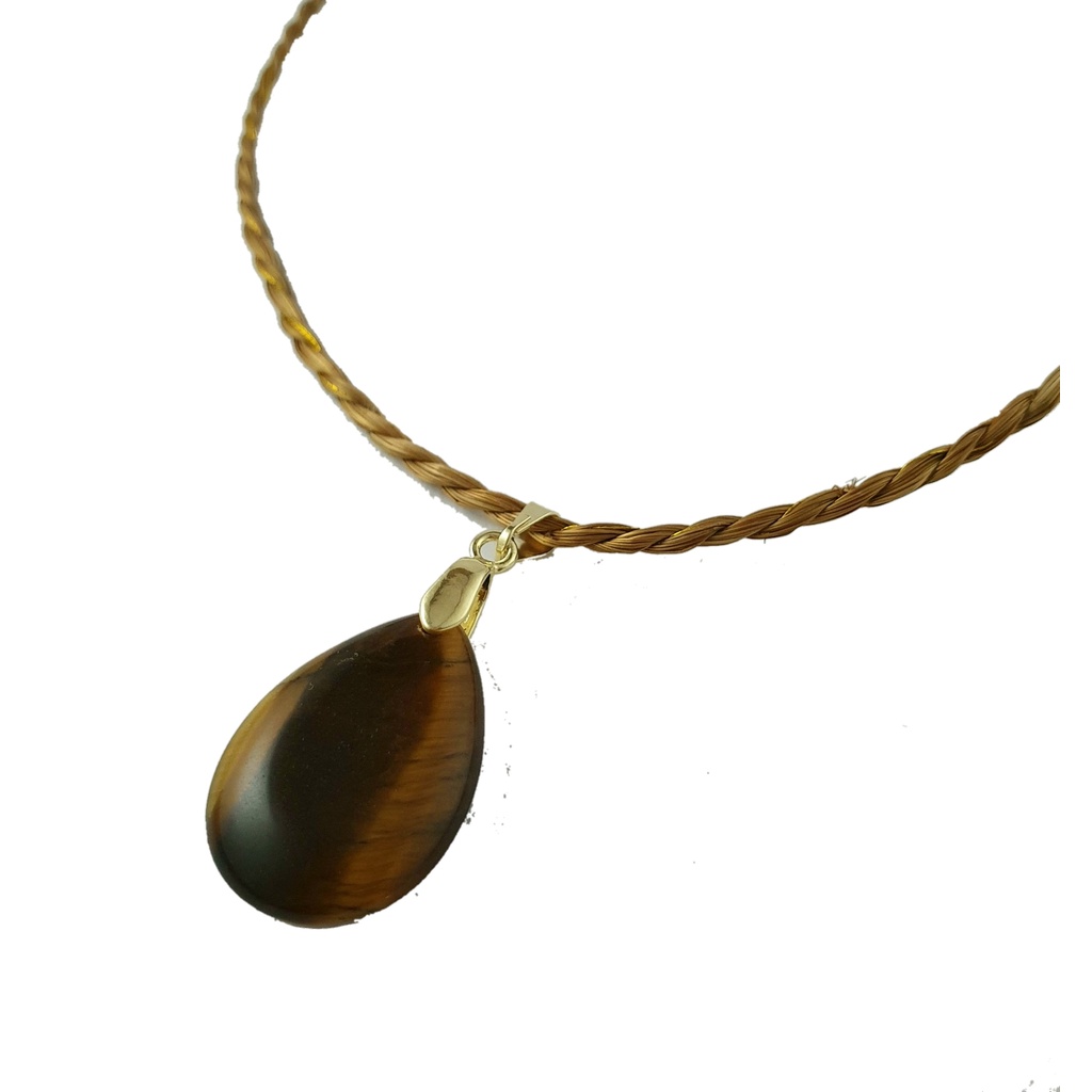 Colar de Capim Dourado Artesanal 45Cm + Pingente Gota Olho de Tigre ...