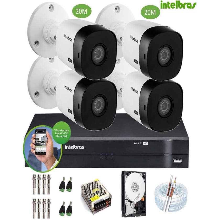 Kit Intelbras 4 Cam 1120b G4 Ir 20m Dvr 4 Mhdx 1104 Hd 500g | Shopee Brasil