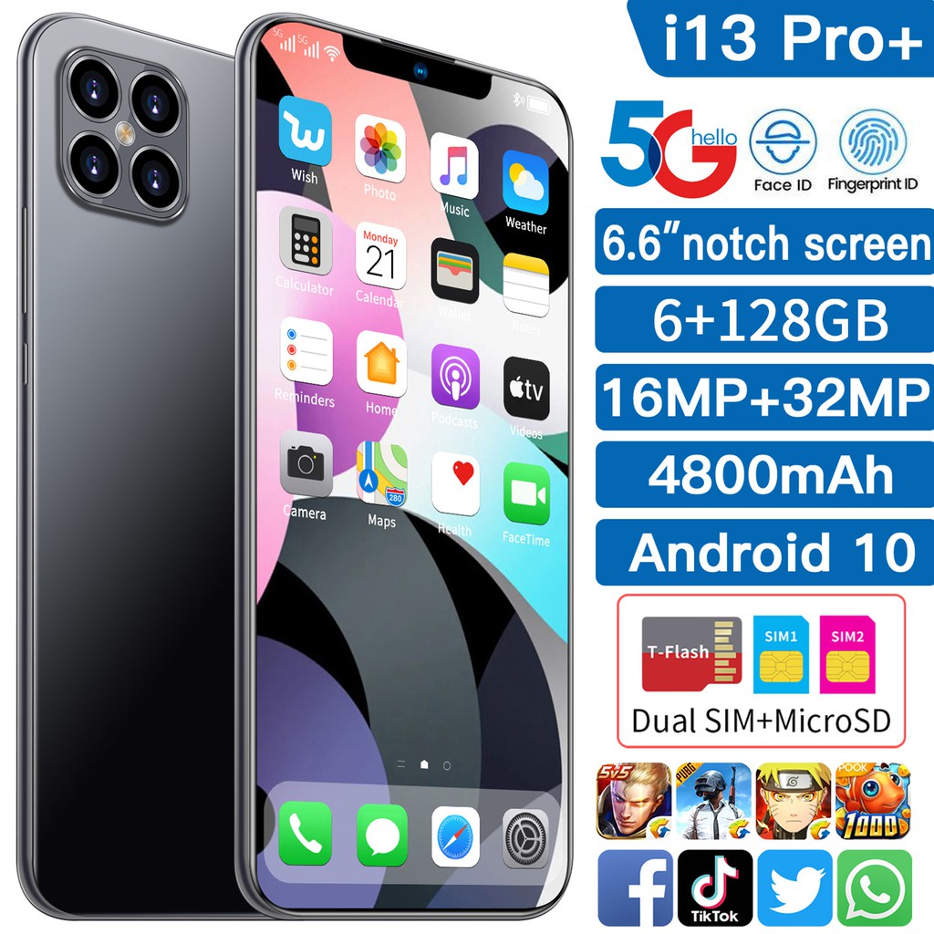 Smartphone I13 Pro 6g + 128gb 6.6 Polegadas Hd Wifi Gps 4g Android Smart Phone | Shopee Brasil