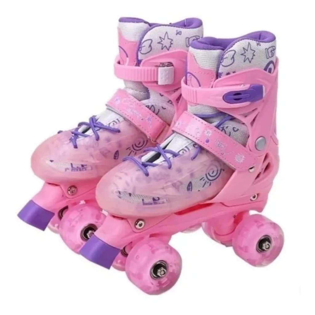 Patins 4 Rodas Com Luz De Led Rosa Menina Roller Confortavel | Shopee ...