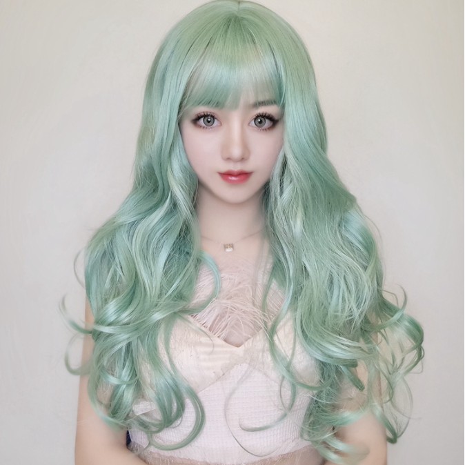 Perucas Mulheres Long Curly Peruca De Cabelo Verde Matcha Peruca Lolita ...