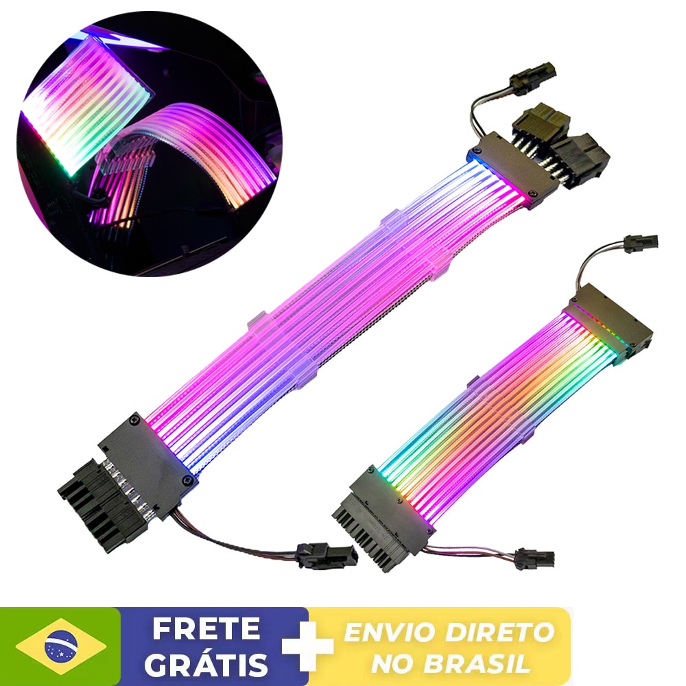 RGB Cabos Extensor Sleeve Premium 24p + Extensor 8-Pinos GPU Extensor 8 ...