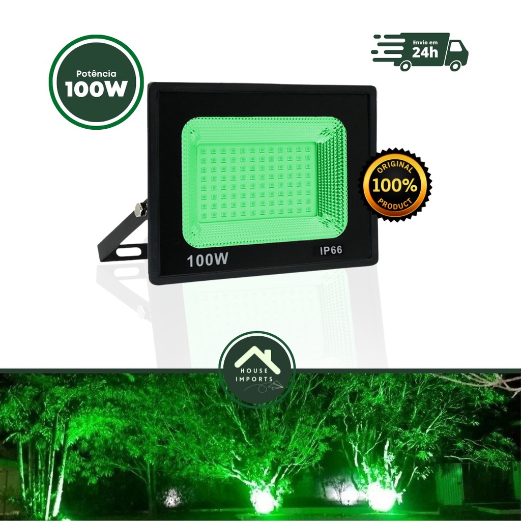 Refletor Led 100w Verde Holofote A Prova D'água Ip66 | Shopee Brasil