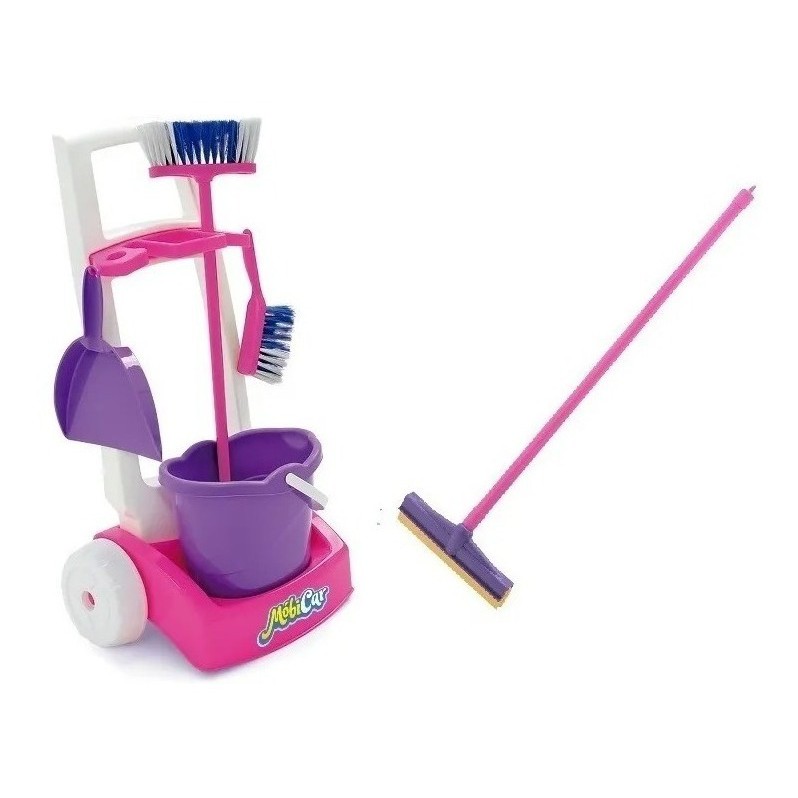 Kit Limpeza Com Vassoura Rodo Pá Balde Mobi Car Rosa- Usual | Shopee Brasil