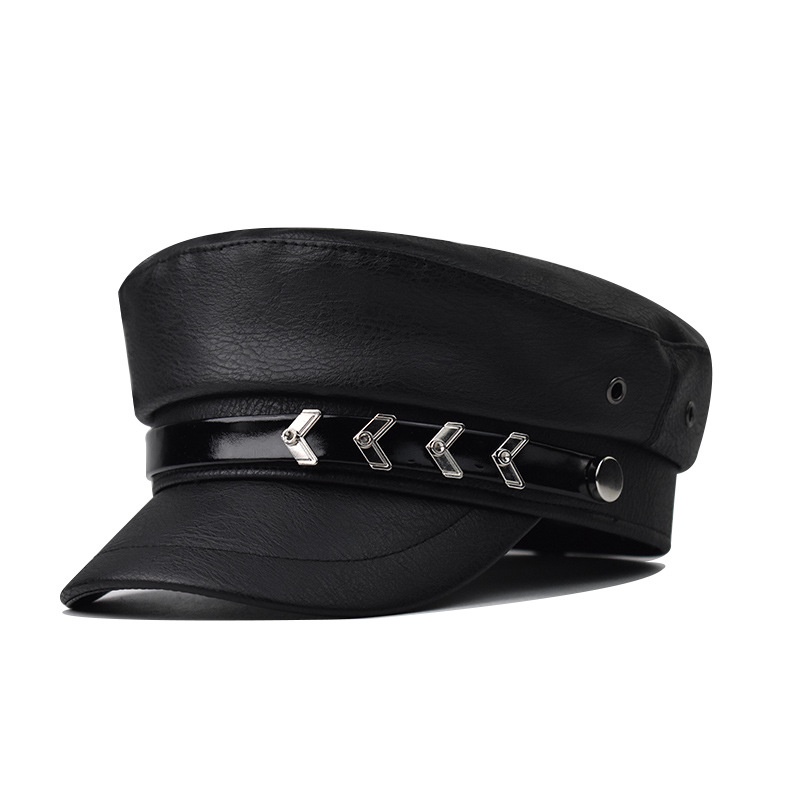 Nova Menina PU Leather Militar caps Primavera Outono Chapéus De ...