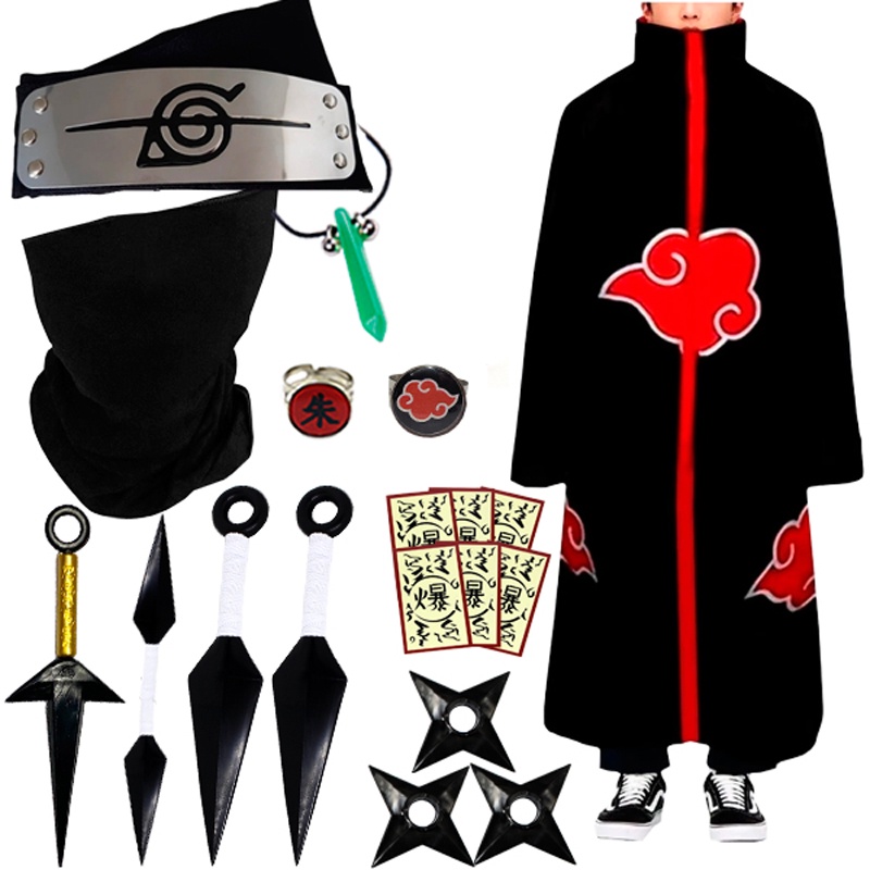 Mega Kit Itachi C/ Manto Akatsuki Infantil + 18 Itens Anime | Shopee Brasil