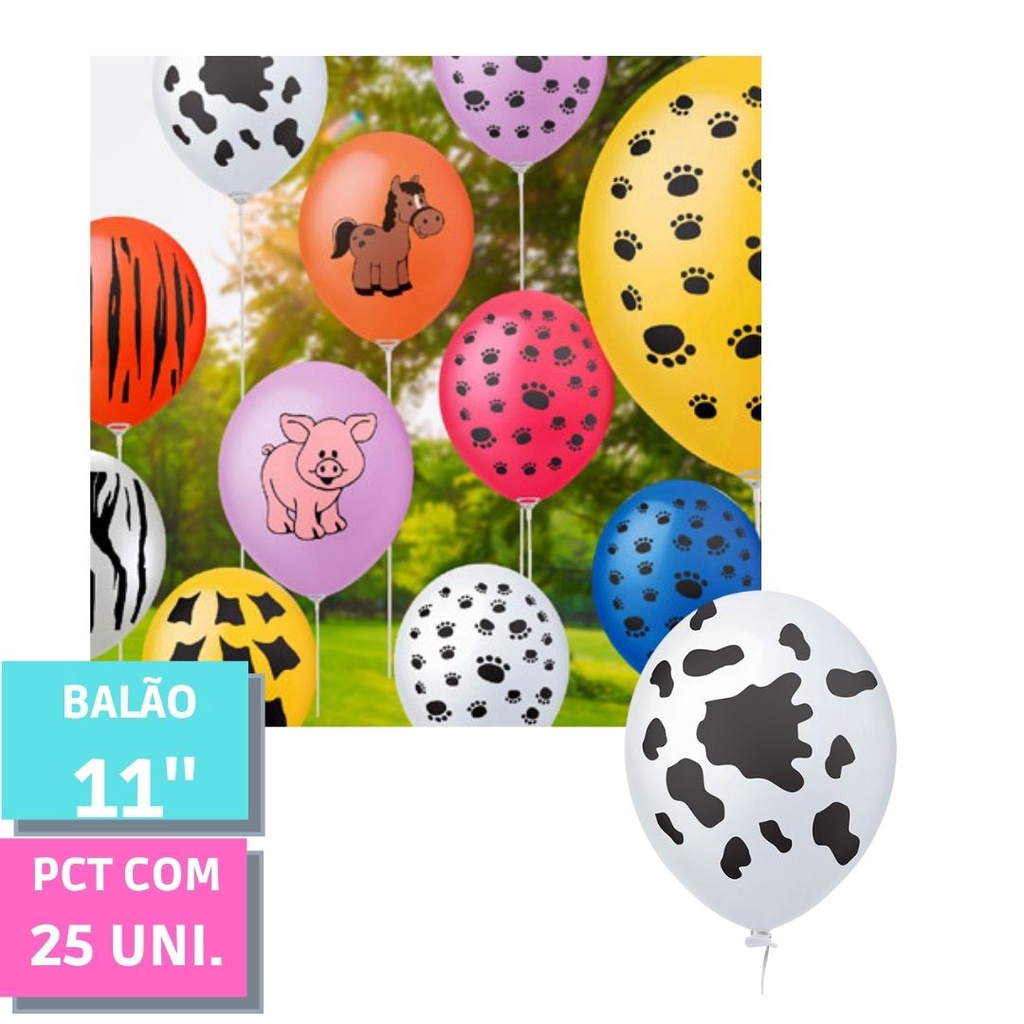 BALAO BEXIGA REDONDO ESTAMPADO 11" VAQUINHA MANCHA DE VACA FAZENDINHA ...