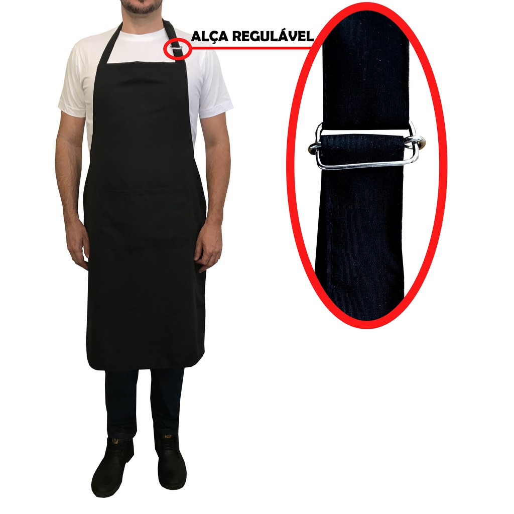 Avental Com Bolso Preto Branco Chef Cozinha Regulável na Altura ...