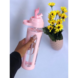 Garrafa de Agua squeeze plástico com canudo dobrável e Bico 650ML Rosa ...