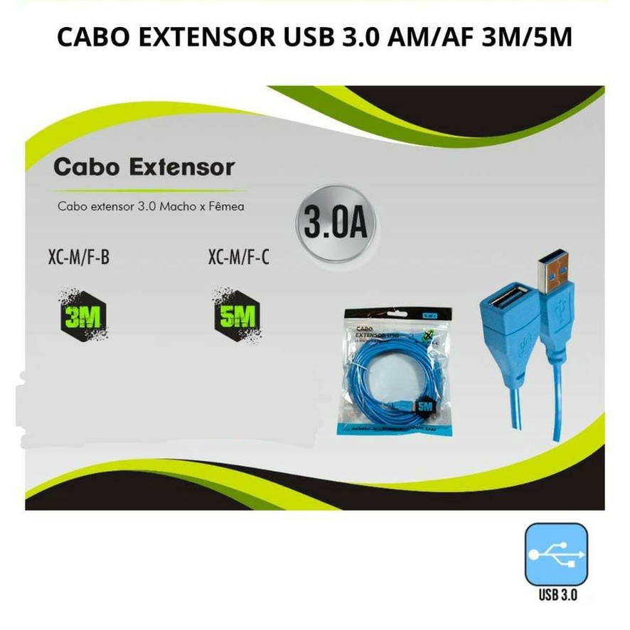 Cabo Extensor Usb 3.0 5 Metro Blindado Alta Velocidade Real Co ...