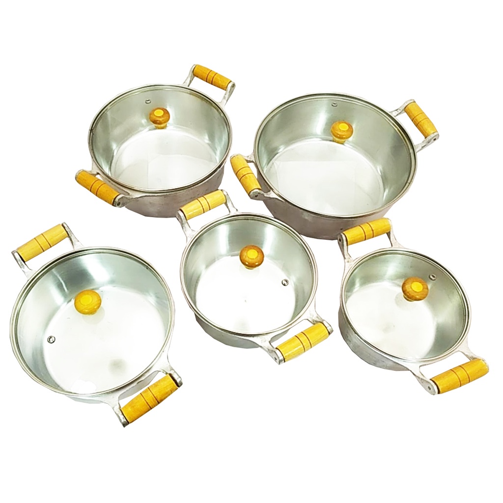 Jogo de Panela Aluminio Batido Conjunto de Cozinha com Tampa de Vidro ...