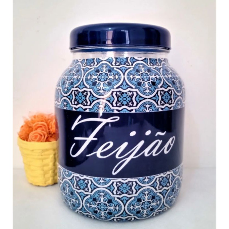 Pote De Vidro Com Tampa Azulejo Português Para Feijão 2kg | Shopee Brasil