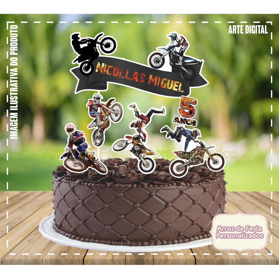Topo de Bolo Topper de Bolo Personalizado Moto Motocross | Shopee Brasil