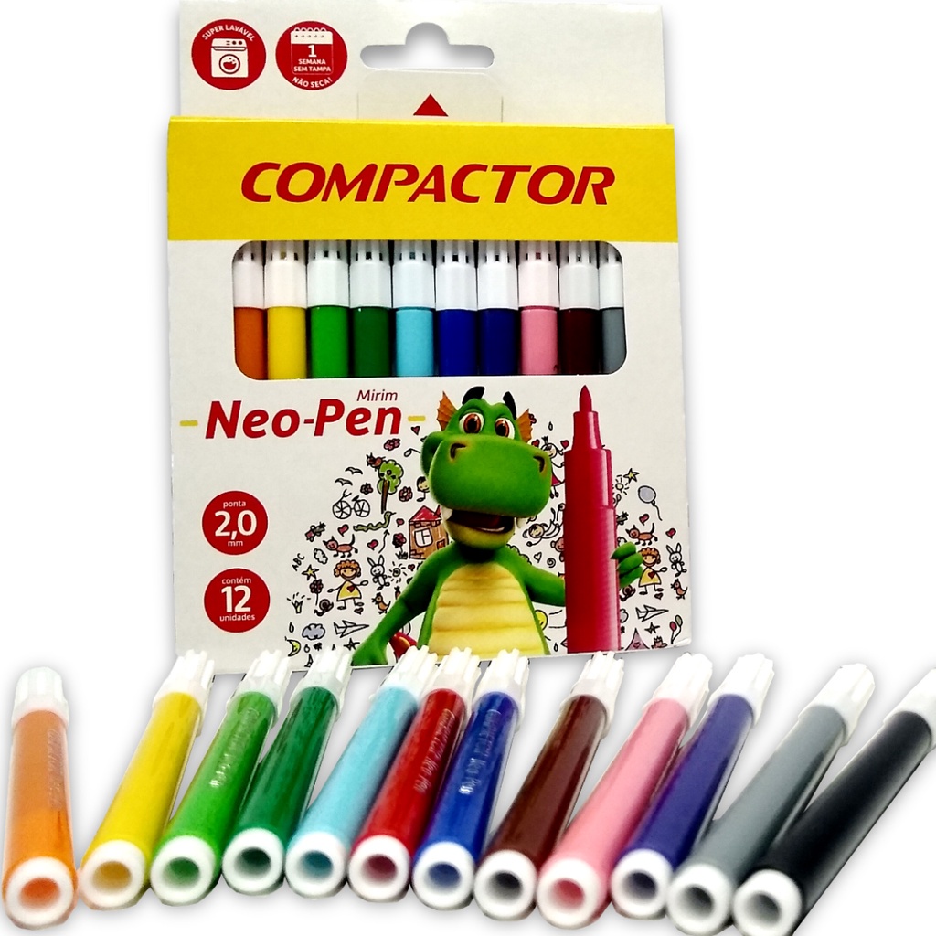 Canetinha Neo Pen Compactor Hidrocor 12 cores | Shopee Brasil