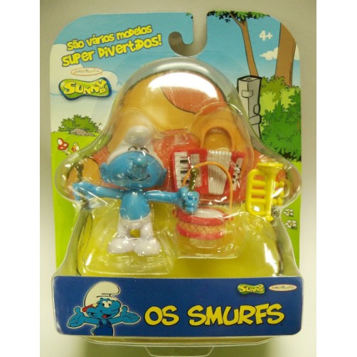 Um (1) Smurfs Musico Com Três (3)Instrumentos Musicais Tambor Corneta E ...