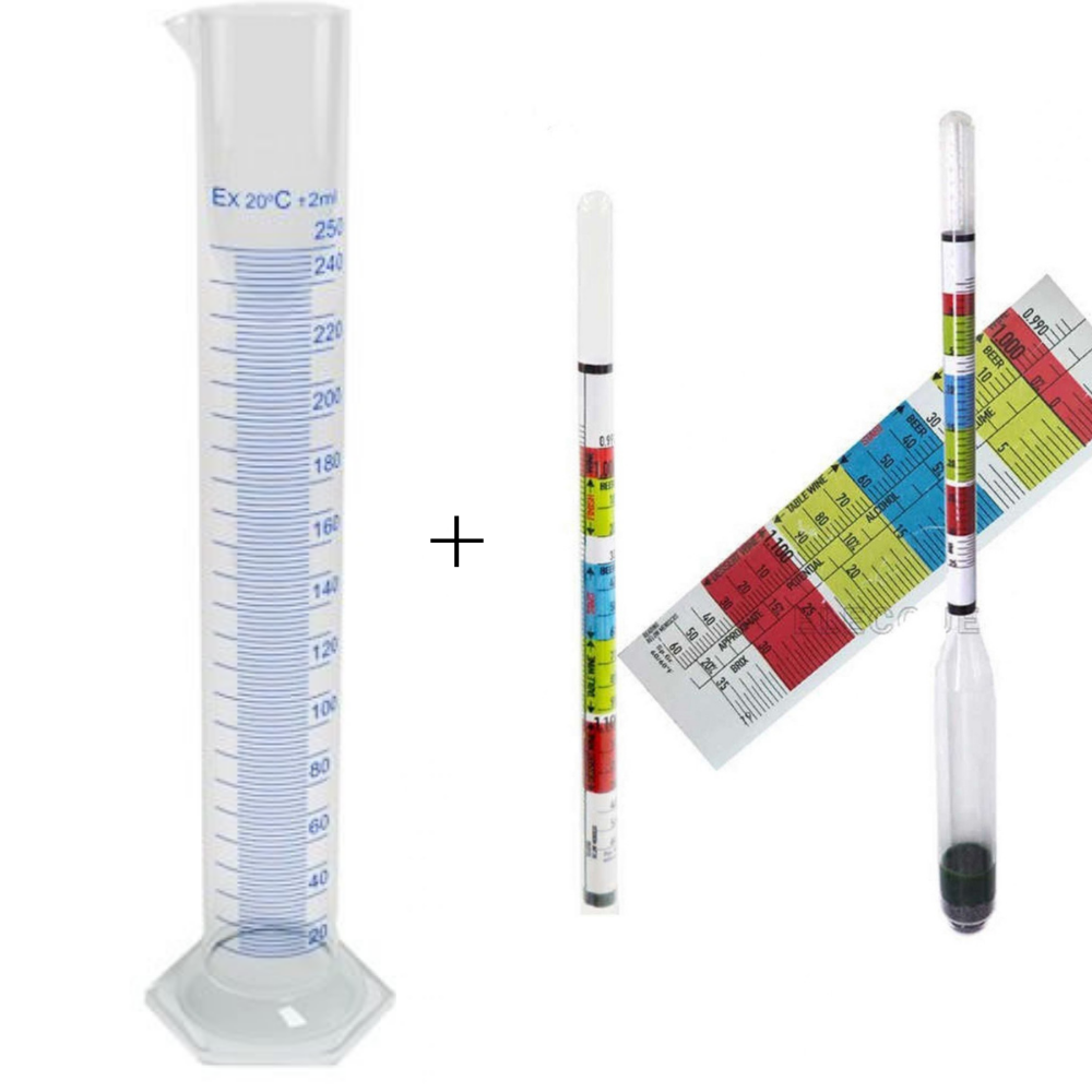 Densimetro e proveta 250ml cerveja / cachaça com 3 escalas | BeeCost