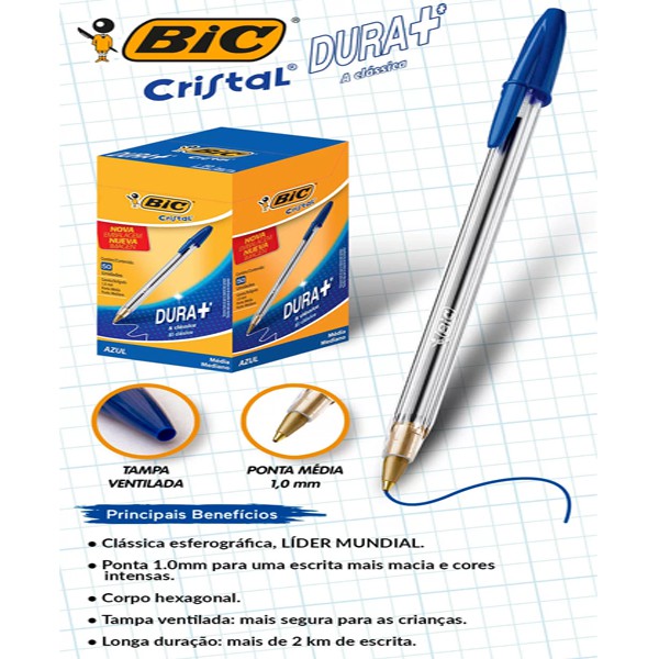 1 Caneta Esferográfica Cristal Azul BIC Escrita Macia 1.0mm | Shopee Brasil