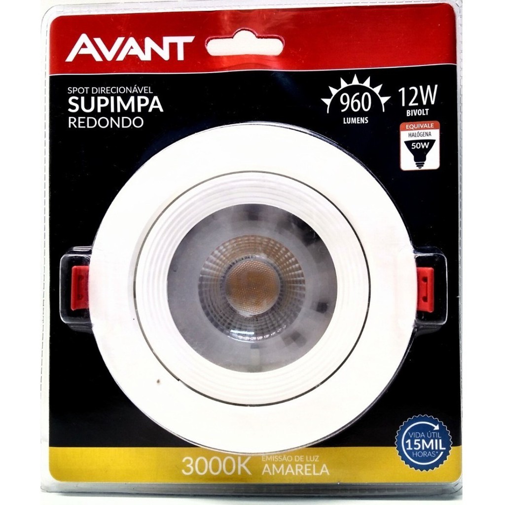 Spot Led 12W AVANT Redondo Embutir Bivolt ( Escolher Branco Frio 6500k ...
