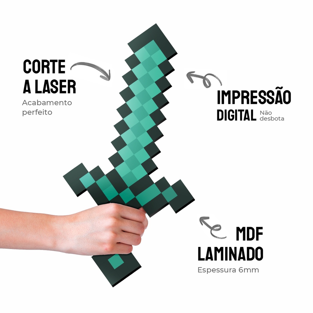Espada Minecraft Diamante Brinquedo Mdf 32cm | Shopee Brasil