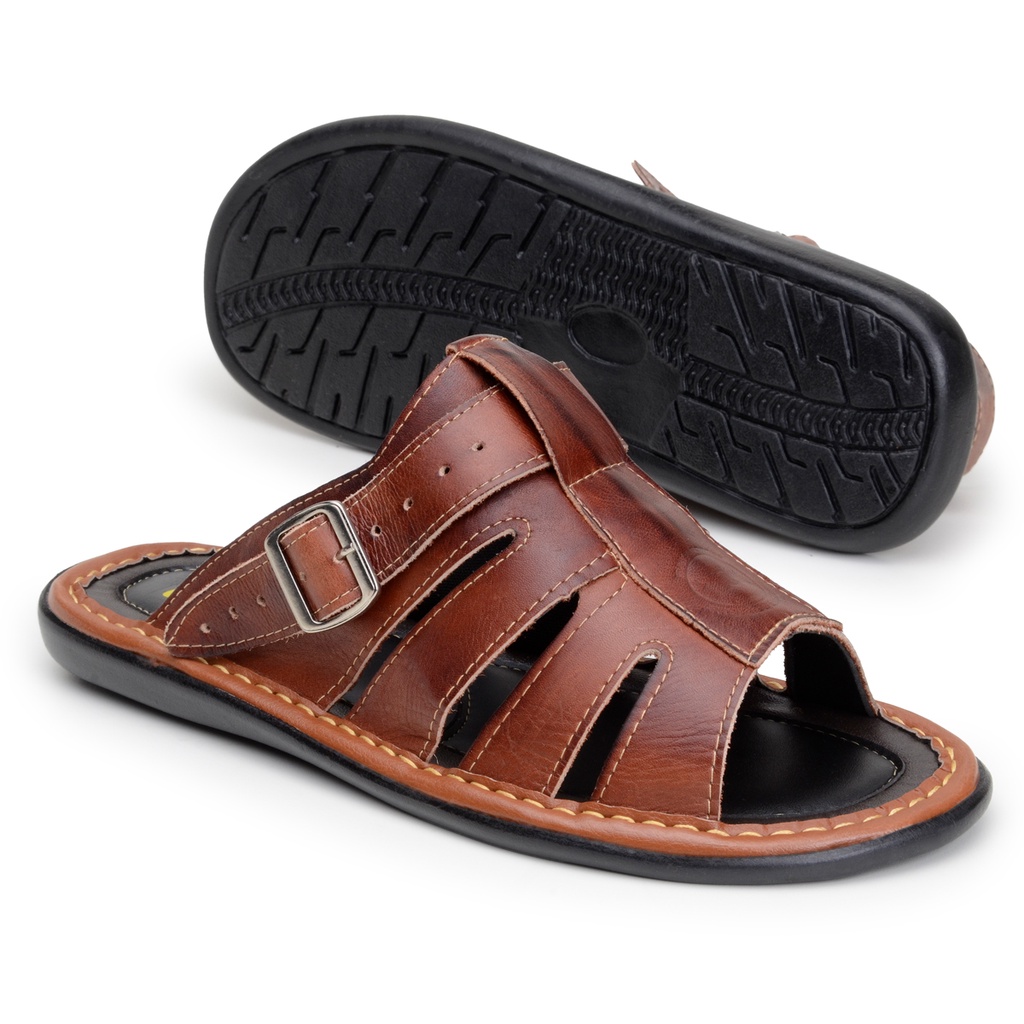 Sandalia Chinelo em Couro Legitimo Masculino com Ajuste | Shopee Brasil