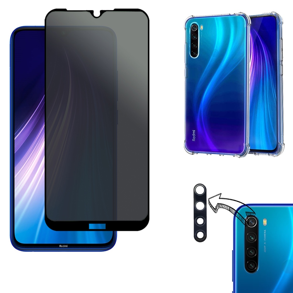 Kit Xiaomi Redmi Note 8 Película De Privacidade 3d Capa Capinha