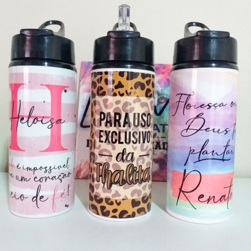 Squezze Garrafa Personalizada Alumínio 500ml Com Nome Bico Retrátil Garrafa De água