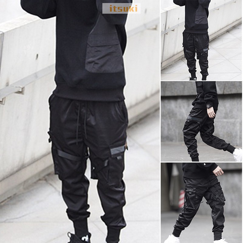 Mens Casual Harem Joggers Sweatpants Hip Hop Trousers Multi Pocket
