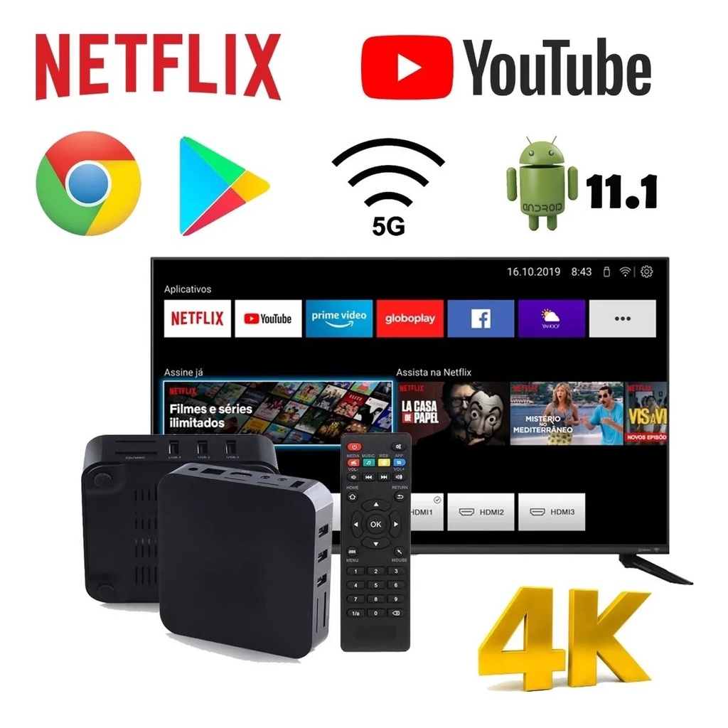 Tv Box Smart 4k Pro 64gb + 512gb Wifi Android 11.1 Tv Box Smart MXQ PRO ...