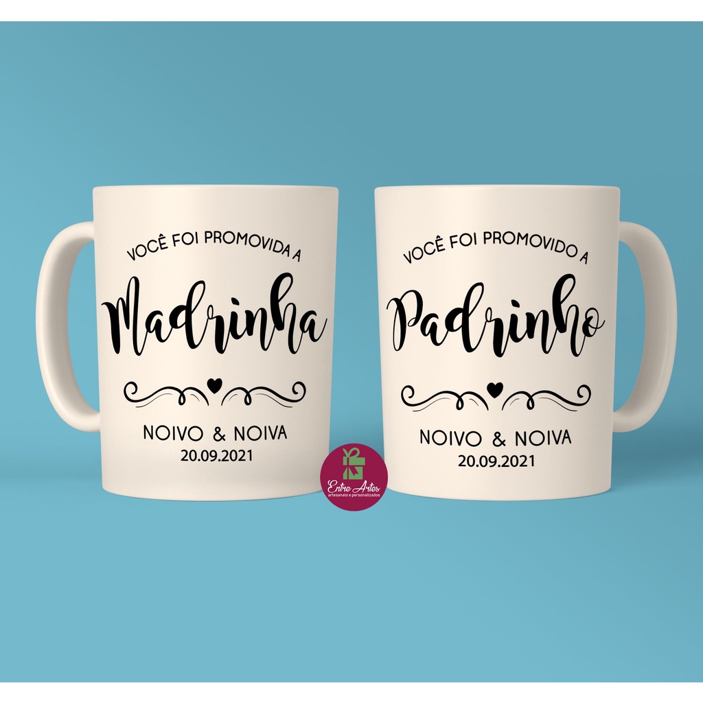Kit com 2 Canecas de casamento madrinha padrinho porcelana- ENVIO RÁPIDO | Shopee Brasil