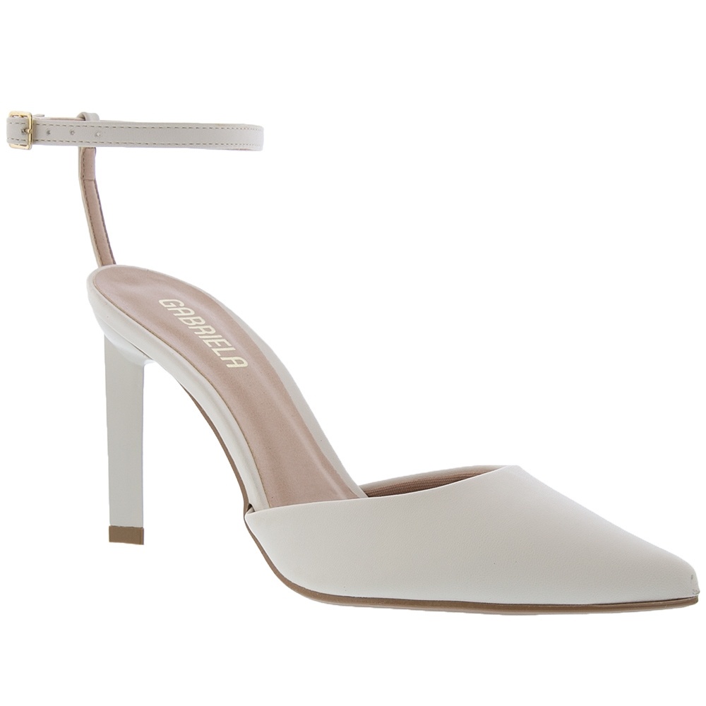 Scarpin Gabriela Aberto Salto Fino Detalhe Fivela Off White | Shopee Brasil