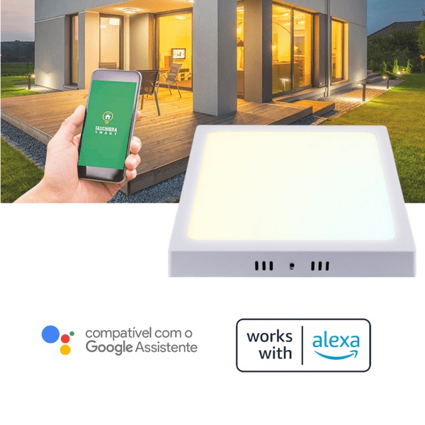 Luminária de Teto Inteligente Plafon Painel LED Smart Alexa Google Wi ...