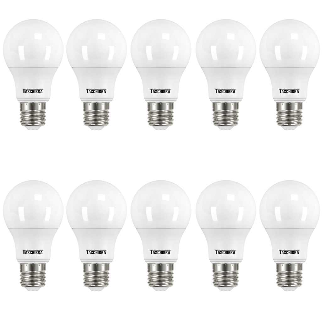 Kit 10 Lâmpada LED 9w Bulbo E27 Bivolt Taschibra Branco Frio 803lm Inmetro | Shopee Brasil