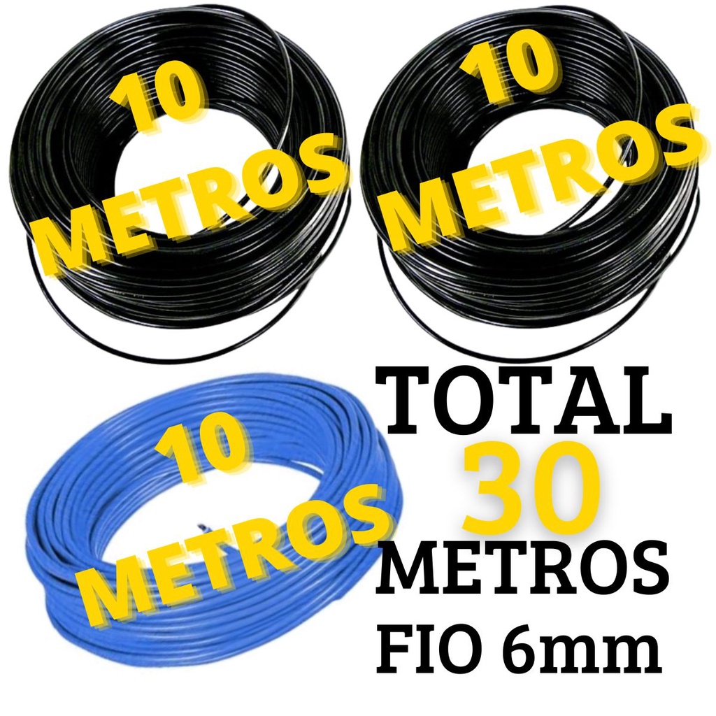 KIT CABO 6mm 2 PRETOS + 1 AZUL TODOS COM 10 METROS FIO | Shopee Brasil