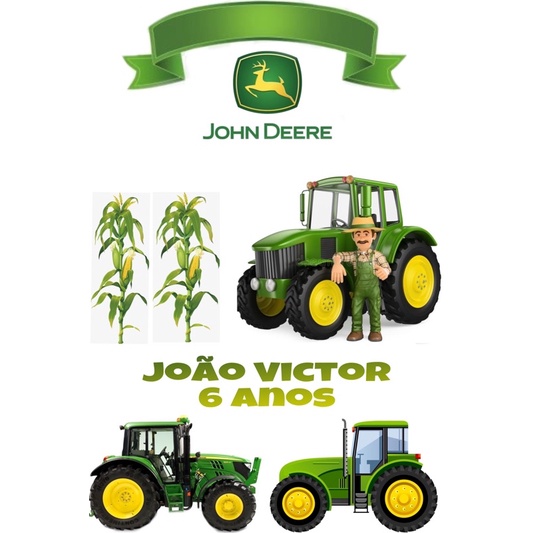 Toppers de bolo personalizados tema Trator John Deere | Shopee Brasil