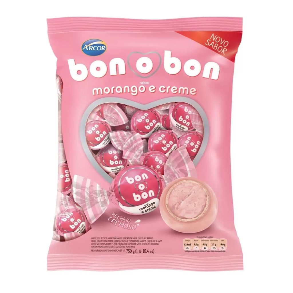 Chocolate Bon o Bon | Morango - Pacote de 750g c/50 unidades | Shopee ...