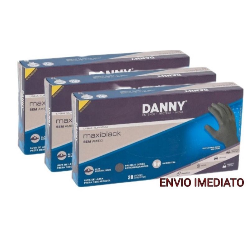 Kit com 03 caixas Luva Procedimento Látex Preta sem Pó DANNY MAXIBLACK ...