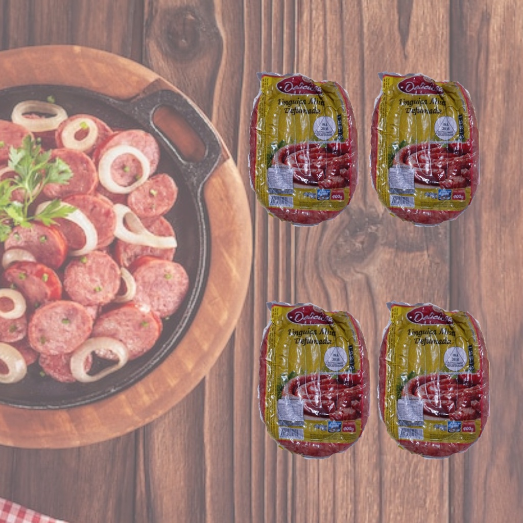 4 linguiças Mista defumada Deliciosa da Que Filé, frita na água, contém ...