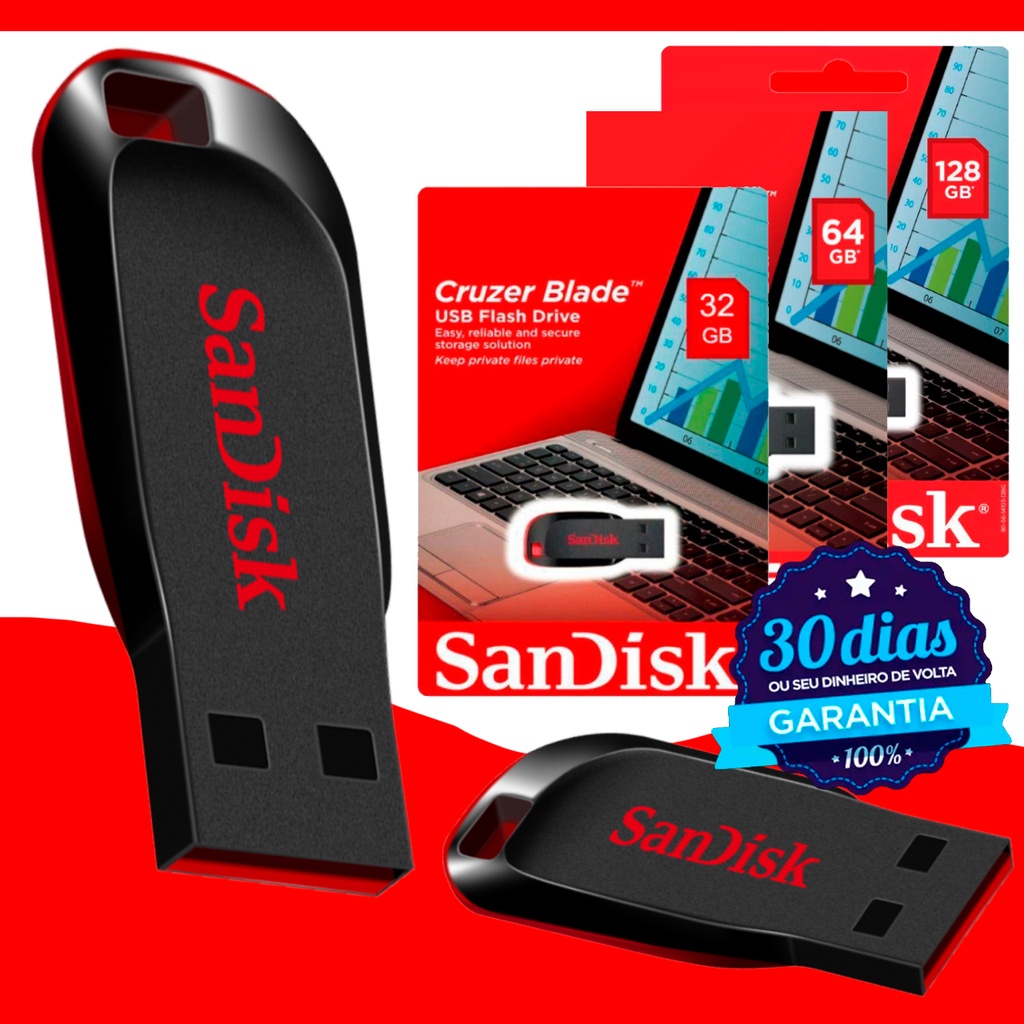 Pen Drive SanDisk 32GB 64GB 128GB 256GB Pen Drive Cruzer Blade 2.0 ...