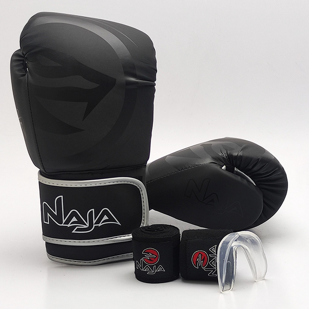 Kit Completo Luva Boxe Naja Black -Bandagem + Bucal// Treino e Luta ...