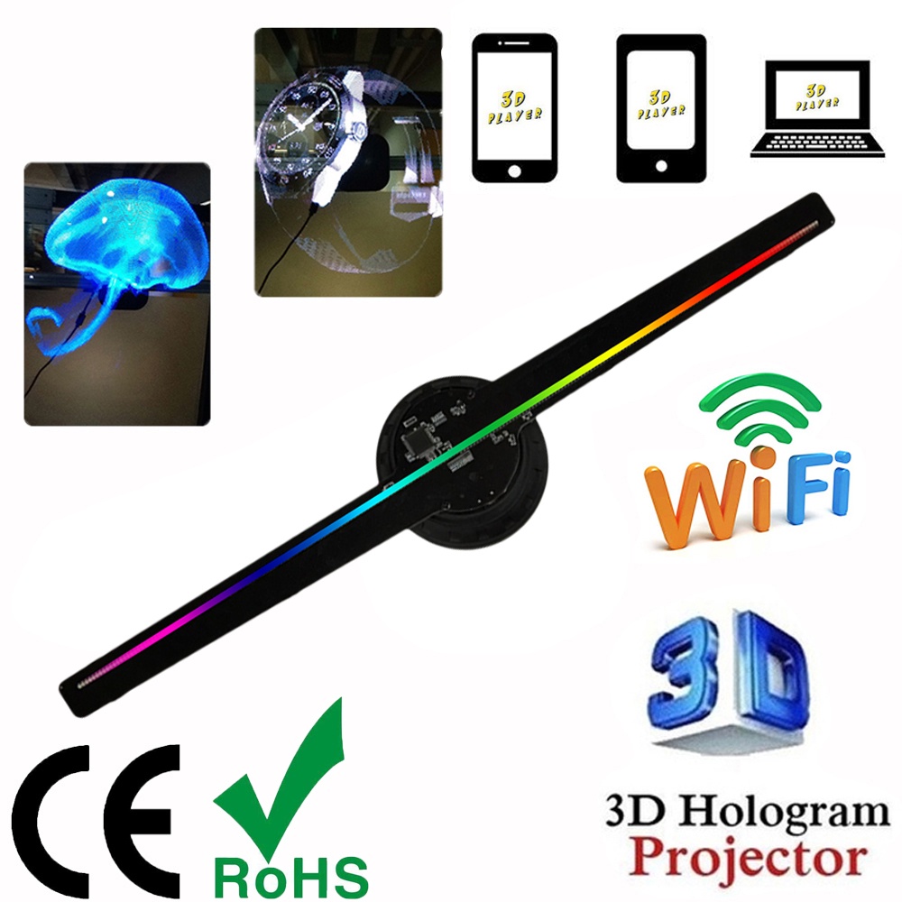 Projetor holográfico 3D LED Wi-Fi Display Ventilador Holograma Reprodutor de Publicidade - Faz a ...