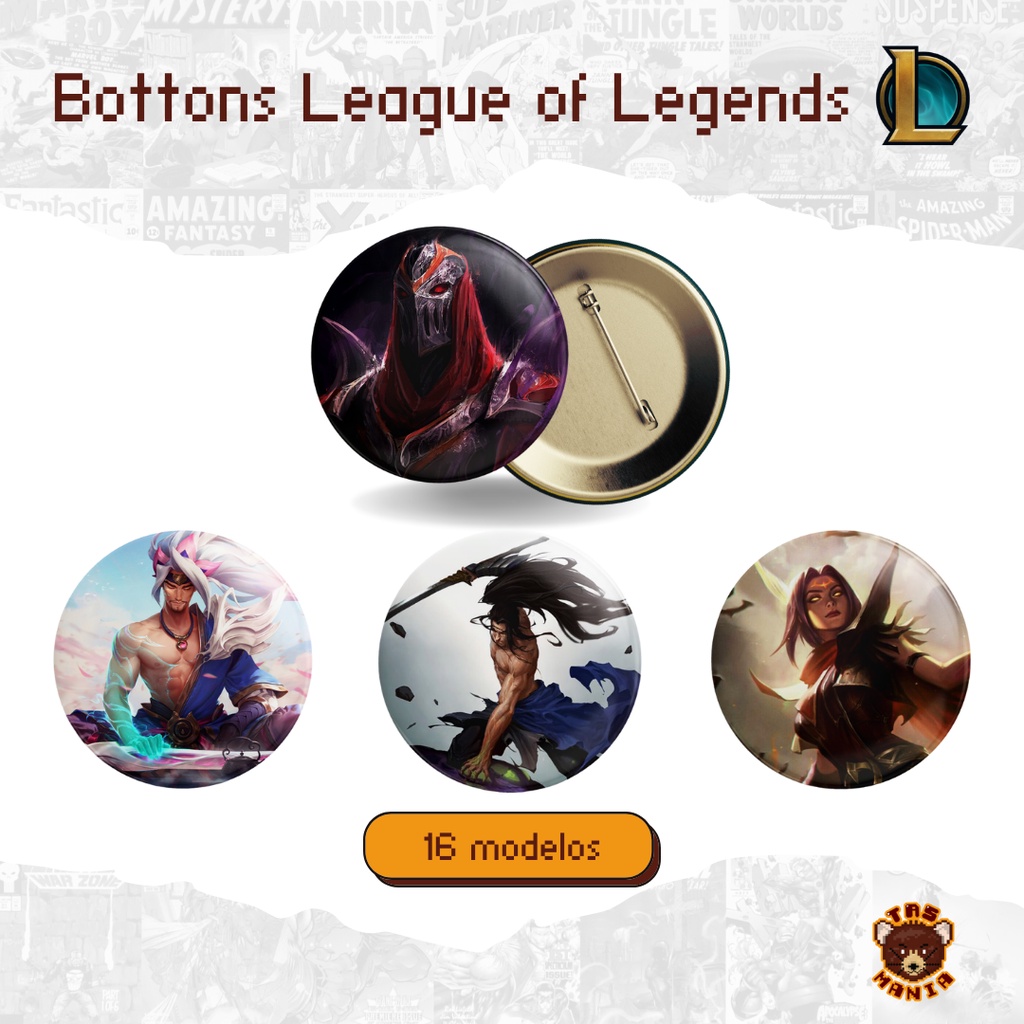Bottons League of Legends LOL, Riot Games - tamanhos 2,5 cm; 3,5 cm e 4 ...