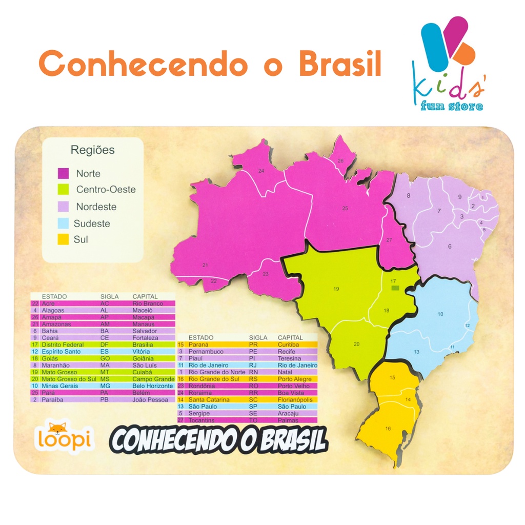 Conhecendo o Brasil | Brinquedo Madeira Loopi Toys | Shopee Brasil