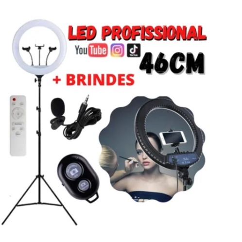 Ring Light Led Grande Iluminador 46cm 18 Polegadas 60W + Tripé + controle bluetooth e microfone ...