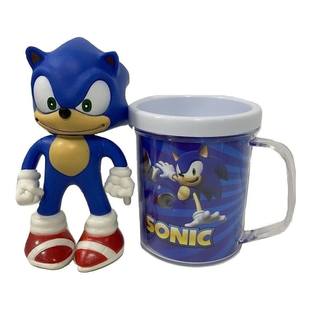 Boneco Sonic Azul 15cm com caneca personalizada | Shopee Brasil