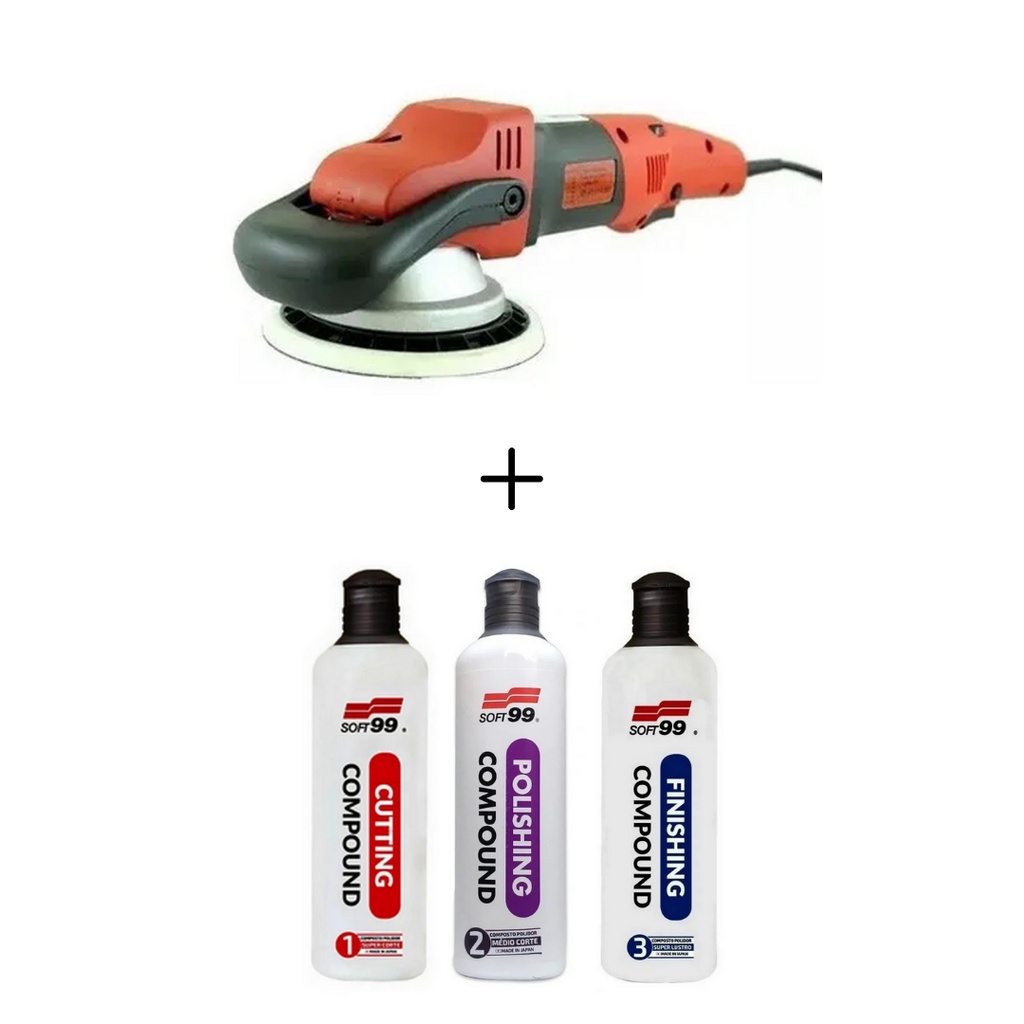 Politriz Roto Orbital Dual Action Exs 220v 1200w + Kit Composto Polidor N1 N2 N3 Corte Refino ...