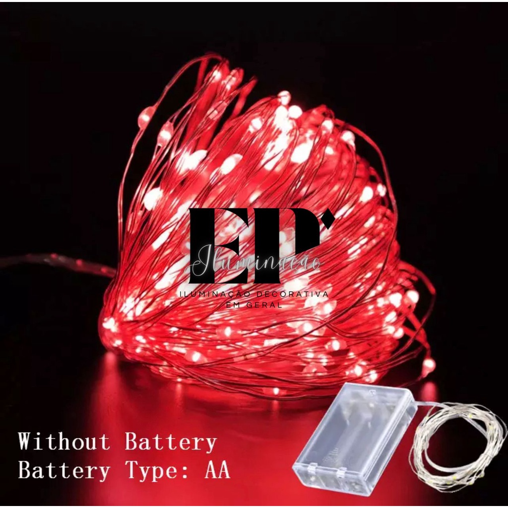 Fio Fada Cordão De Led 3m 30 Leds Vermelho Fixo Pilha | Shopee Brasil