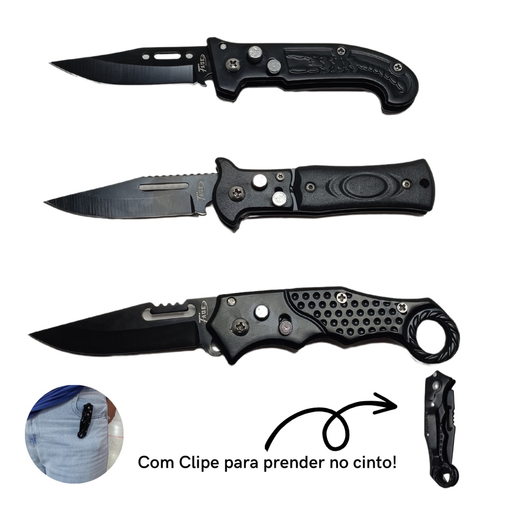 Canivete Automático com Trava e Clipe de Bolso em Aço Inox 16cm para ...
