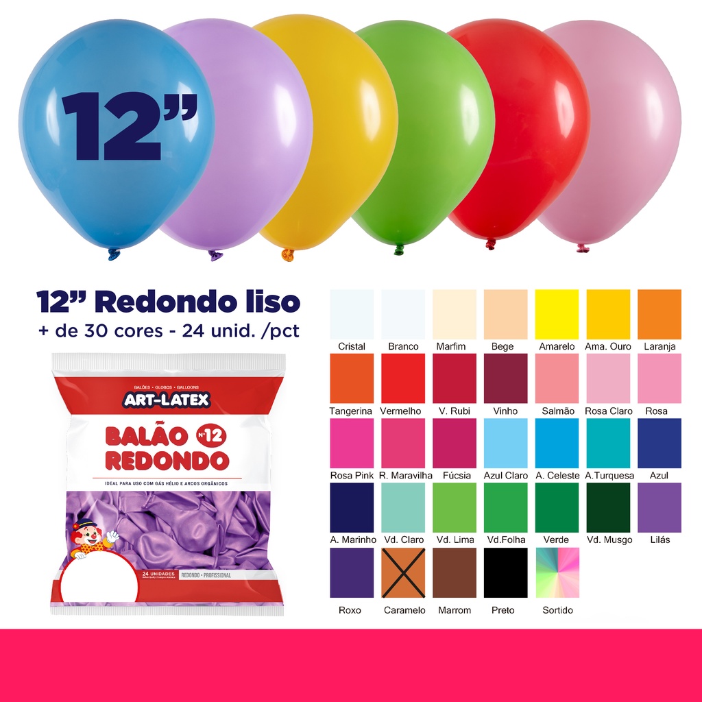 Balão Redondo 12" Diversas Cores – 24 Unid – Art Latex | Shopee Brasil